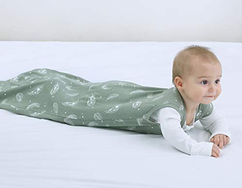 Owlivia Baby Sleep Sack Sleeping Bag with 2-Way Zipper,100% Organic Cotton Wearable Blanket,Unisex Sleep Sack(Feather Green, 18-24 Months)