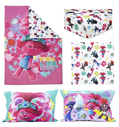 DreamWorks Trolls World Tour Lotta Love 4Piece Toddler Bedding Set, Pink