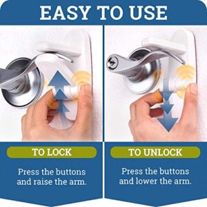 Improved Childproof Door Lever Lock (6 Pack) Prevents Toddlers from Opening Doors. Easy One Hand Operation for Adults. Durable ABS with 3M Adhesive Backing. Simple Install (White, 6-Pack)