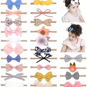 doboi 24pcs Baby Girls Flower and Hair Bows Headbands Soft Nylon Hairbands Elastic Hair Accessories for Newborns Infants Toddlers and Kids