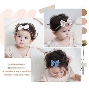 doboi 24pcs Baby Girls Flower and Hair Bows Headbands Soft Nylon Hairbands Elastic Hair Accessories for Newborns Infants Toddlers and Kids