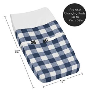 Sweet Jojo Designs Navy Buffalo Plaid Check Boy Baby Nursery Changing Pad Cover - Blue and White Woodland Rustic Country Farmhouse Lumberjack