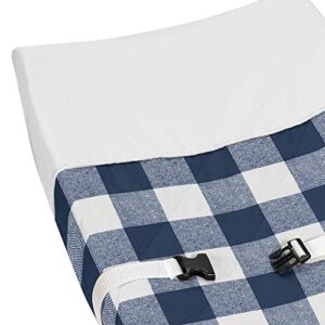 Sweet Jojo Designs Navy Buffalo Plaid Check Boy Baby Nursery Changing Pad Cover - Blue and White Woodland Rustic Country Farmhouse Lumberjack