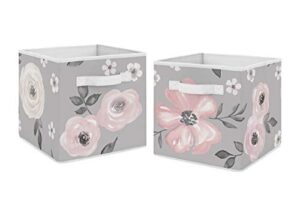 sweet jojo designs grey watercolor floral foldable fabric storage cube bins boxes organizer toys kids baby childrens - set of 2 - blush pink gray and white shabby chic rose flower farmhouse