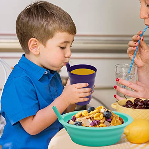 Klickpick Home Cereal Bowls with Straws and Kids Straw Cups - Set of 4 Bowls with Straws for Kids, and 4 Straw Cups for Kids BPA Free Dishwasher Safe Great for Kids and Toddlers