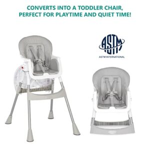 Dream On Me Portable 2-in-1 Tabletalk High Chair, Convertible Compact High Chair, Light Weight Portable Highchair, Grey