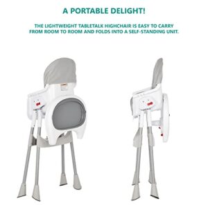 Dream On Me Portable 2-in-1 Tabletalk High Chair, Convertible Compact High Chair, Light Weight Portable Highchair, Grey