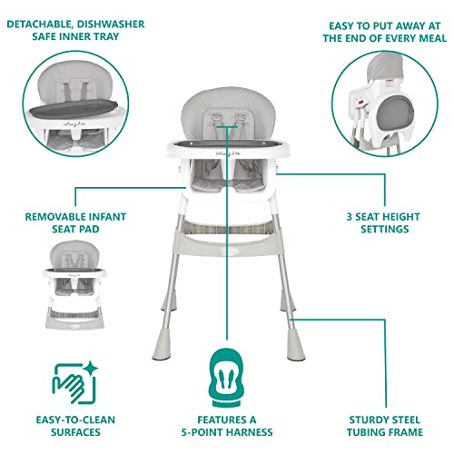 Dream On Me Portable 2-in-1 Tabletalk High Chair, Convertible Compact High Chair, Light Weight Portable Highchair, Grey