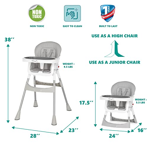 Dream On Me Portable 2-in-1 Tabletalk High Chair, Convertible Compact High Chair, Light Weight Portable Highchair, Grey