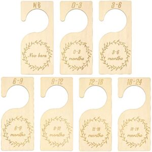 7 pieces baby closet size divider wooden baby closet organizers hanging closet dividers from newborn infant to 24 months for home nursery baby clothes (wood color)