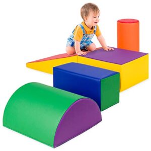 best choice products 5-piece kids climb & crawl soft foam block activity play structures for child development, color coordination, motor skills - multicolor