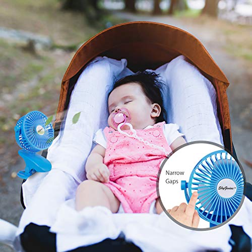 SkyGenius Battery Operated Clip On Baby Stroller Fan (Blue)