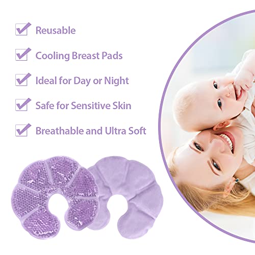 NEWGO Breast Ice Pack 2 Pack Gel Ice Pack for Breast Surgery, Reusable Nursing Ice Pack Hot or Cold Therapy Breast Pad for Breastfeeding, Engorgement Relief (Purple)