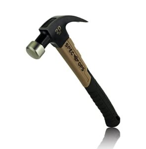 spec ops tools fiberglass hammer, 20 oz, curved claw, shock-absorbing grip, 3% donated to veterans