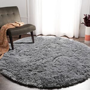 onasar soft round area rug for bedroom,4 ft gray circle rug for nursery room, fluffy carpet for kids room, shaggy floor mat for living room, furry area rug for baby, teen room decor for girls boys