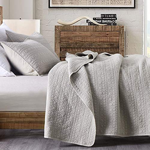 Quilt Set King Size Beige, Classic Geometric Spots Stitched Pattern, Stone-Washed Microfiber Chic Rustic Look, Ultra Soft Lightweight Quilted Bedspread for All Season, 3 Pieces