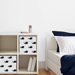 Sweet Jojo Designs Whale Foldable Fabric Storage Cube Bins Boxes Organizer Toys Kids Baby Childrens - Set of 2 - Navy Blue and White Nautical Ocean