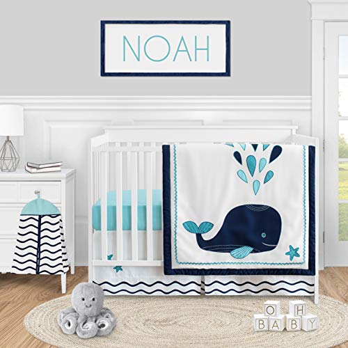 Sweet Jojo Designs Whale Foldable Fabric Storage Cube Bins Boxes Organizer Toys Kids Baby Childrens - Set of 2 - Navy Blue and White Nautical Ocean