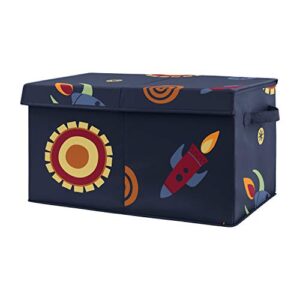 sweet jojo designs space galaxy planets boy small fabric toy bin storage box chest for baby nursery or kids room - navy blue star and moon rocket ship