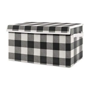 sweet jojo designs black and white buffalo plaid check boy or girl small fabric toy bin storage box chest for baby nursery or kids room - woodland farmhouse flannel country lumberjack