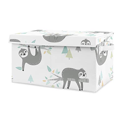 Sweet Jojo Designs Blue Jungle Sloth Boy or Girl Small Fabric Toy Bin Storage Box Chest For Baby Nursery or Kids Room - Turquoise, Grey and Green Tropical Botanical Rainforest