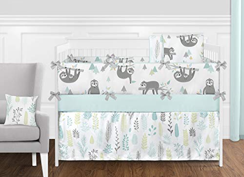 Sweet Jojo Designs Blue Jungle Sloth Boy or Girl Small Fabric Toy Bin Storage Box Chest For Baby Nursery or Kids Room - Turquoise, Grey and Green Tropical Botanical Rainforest