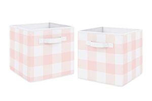 sweet jojo designs pink buffalo plaid check foldable fabric storage cube bins boxes organizer toys kids baby childrens - set of 2 - blush and white shabby chic woodland rustic country farmhouse