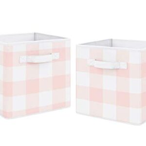 Sweet Jojo Designs Pink Buffalo Plaid Check Foldable Fabric Storage Cube Bins Boxes Organizer Toys Kids Baby Childrens - Set of 2 - Blush and White Shabby Chic Woodland Rustic Country Farmhouse