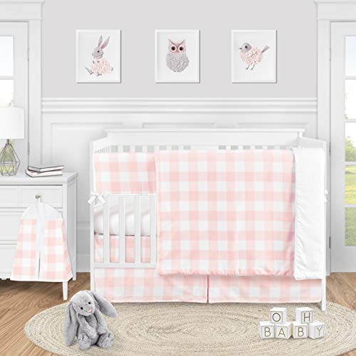 Sweet Jojo Designs Pink Buffalo Plaid Check Foldable Fabric Storage Cube Bins Boxes Organizer Toys Kids Baby Childrens - Set of 2 - Blush and White Shabby Chic Woodland Rustic Country Farmhouse