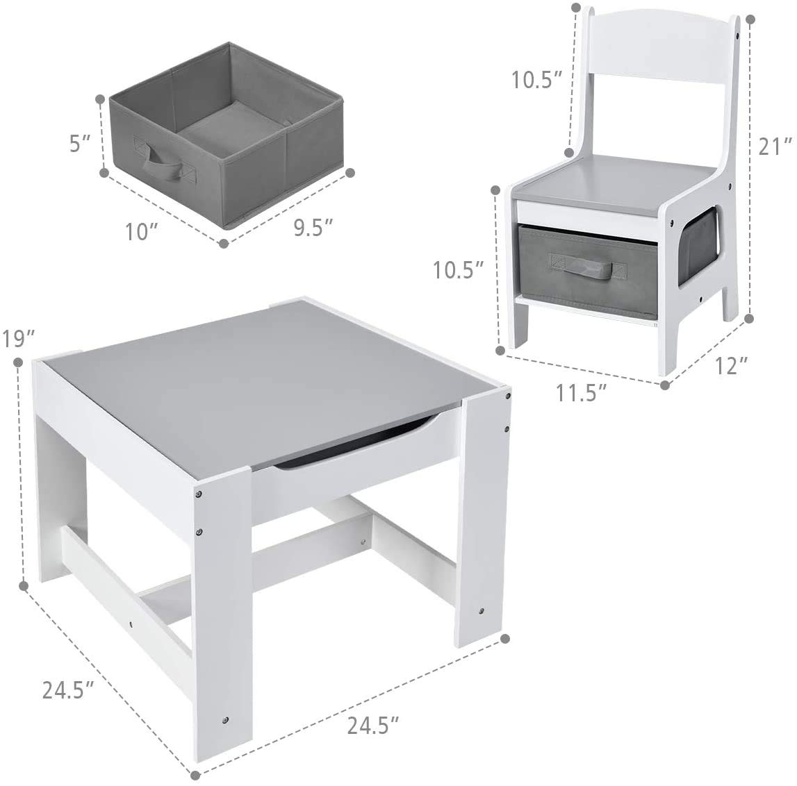 HONEY JOY Kids Table and Chair Set, 3-in-1 Children Wooden Activity Table and 2 Chairs for Art Craft, Storage Drawer&Box, 3-Piece Toddler Furniture Set for Daycare Playroom, Gift for Boy Girl