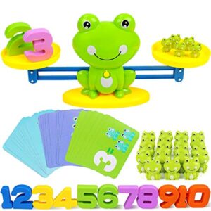 cozybomb homeschool kindergarten balance board game - preschool activities math learning stem montessori cool toys educational with frog scale cards balancing numbers for kids ages 3 4 5 6 year old