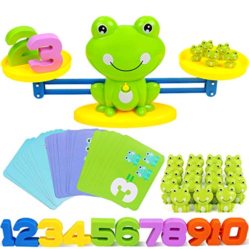 CozyBomB Homeschool Kindergarten Balance Board Game - Preschool Activities Math Learning Stem Montessori Cool Toys Educational with Frog Scale Cards Balancing Numbers for Kids Ages 3 4 5 6 Year Old