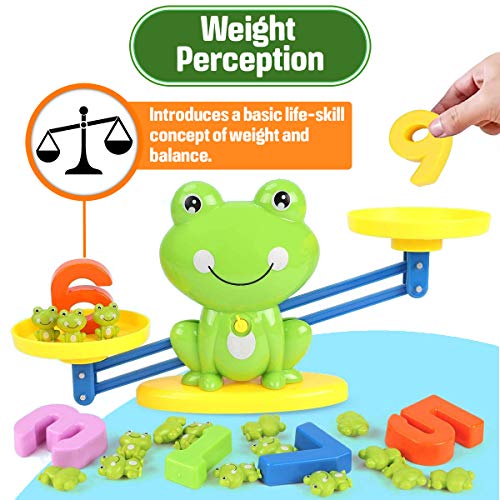 CozyBomB Homeschool Kindergarten Balance Board Game - Preschool Activities Math Learning Stem Montessori Cool Toys Educational with Frog Scale Cards Balancing Numbers for Kids Ages 3 4 5 6 Year Old