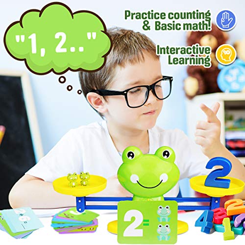 CozyBomB Homeschool Kindergarten Balance Board Game - Preschool Activities Math Learning Stem Montessori Cool Toys Educational with Frog Scale Cards Balancing Numbers for Kids Ages 3 4 5 6 Year Old