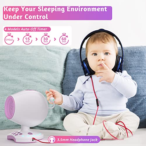 White Noise Machine for Baby, 20 Soothing Sounds Lullaby Sound Machine with Night Light, Projector, Volume Control, Auto-Off Timer, Noise Canceling for Sleep Aid, Nursery, Registry Gift for Kids