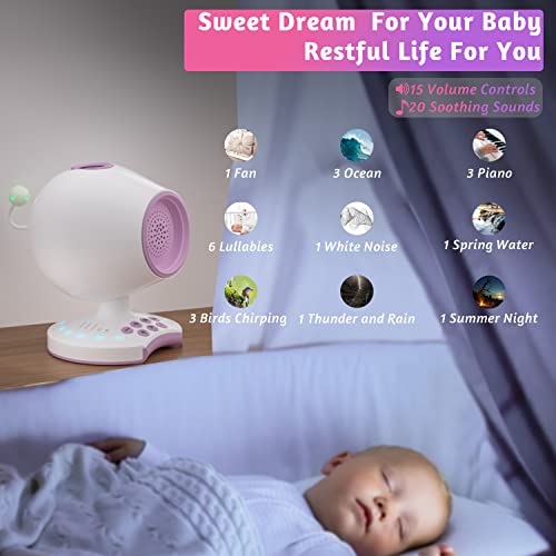 White Noise Machine for Baby, 20 Soothing Sounds Lullaby Sound Machine with Night Light, Projector, Volume Control, Auto-Off Timer, Noise Canceling for Sleep Aid, Nursery, Registry Gift for Kids