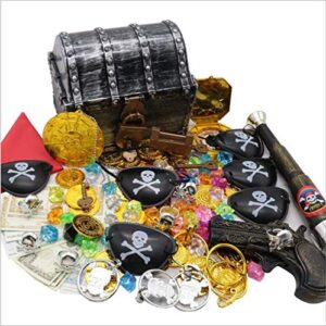 leadtex kids pirate treasure chest vintage box with accessories,silver.