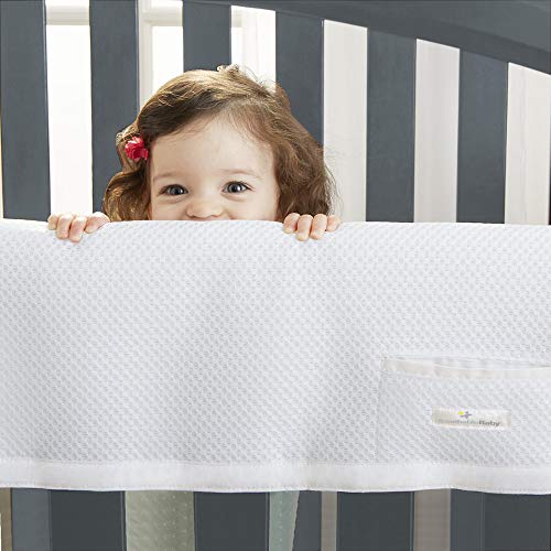 BreathableBaby Breathable Mesh Crib RailGuard Teething Cover — White — 51” Long Panel (1) — Fits Most Full-Size Cribs (Does Not Fit Mini Cribs) — Use with Coordinating Short Panels for Extra Coverage