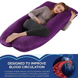 Pregnancy Pillow with Velvet Cover, 50" U Shaped Maternity Full Body Pillow for Pregnancy Women Support Back, Shoulder, Hips, Legs, Belly