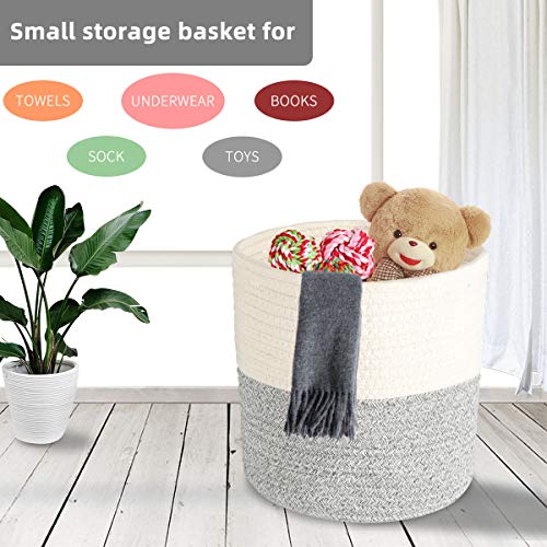 Clubasket 2 Pcs Cotton Rope Basket Large Woven Storage Basket Blanket Basket Living Room Laundry Basket Hamper Storage Bins Toy Basket for Home (Grey&White 20x13'')