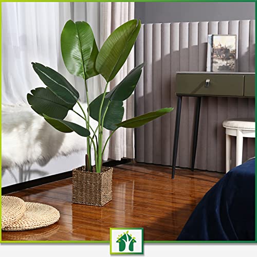 CROSOFMI Artificial Bird of Paradise Plant 4 Feet Fake Tropical Palm Tree with 8 Leaves,Perfect Faux Plants in Pot for Indoor Outdoor House Home Office Garden Modern Decoration Housewarming Gift