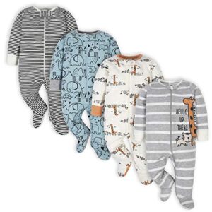 gerber baby boys' 4 pack sleep 'n play footie, jungle blue, 0-3 months