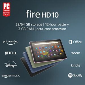 amazon fire hd 10 tablet, 10.1", 1080p full hd, 64 gb, latest model (2021 release), black