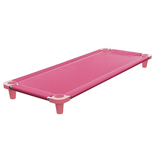 Acrimet Premium Stackable Nap Cot (Stainless Steel Tubes) (Pink Cot - Pink Feet) (1 Unit)