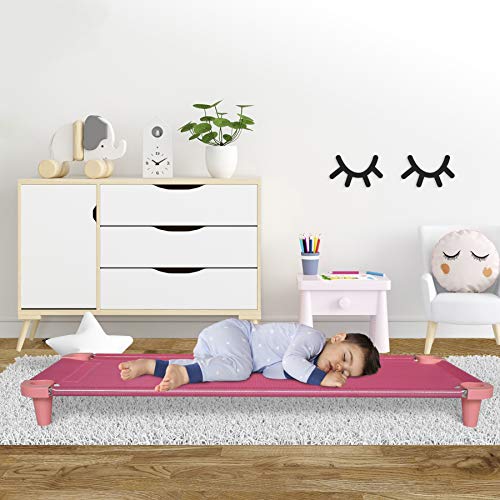 Acrimet Premium Stackable Nap Cot (Stainless Steel Tubes) (Pink Cot - Pink Feet) (1 Unit)