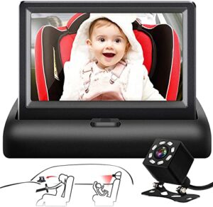 shynerk baby car mirror, 4.3'' hd night vision function car mirror display, safety car seat mirror camera monitored mirror with wide crystal clear view, aimed at baby, easily observe the baby’s move