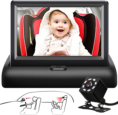 Shynerk Baby Car Mirror, 4.3'' HD Night Vision Function Car Mirror Display, Safety Car Seat Mirror Camera Monitored Mirror with Wide Crystal Clear View, Aimed at Baby, Easily Observe the Baby’s Move