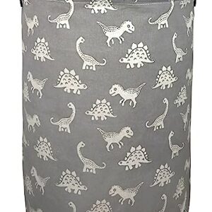 ACMUUNI Durable Canvas Large Clothes Basket Laundry Hamper with Handles,Waterproof Cotton Storage Organizer Perfect for Kids Boys Girls Toys Room, Bedroom, Nursery,Home,Gift Basket(Grey Dinosaur)