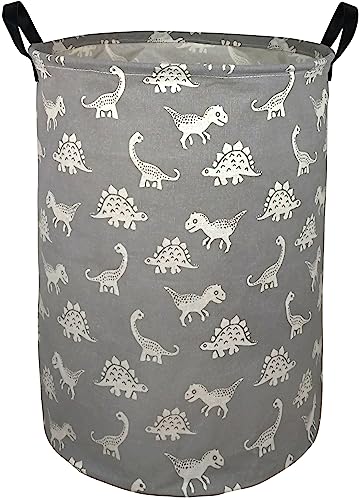 ACMUUNI Durable Canvas Large Clothes Basket Laundry Hamper with Handles,Waterproof Cotton Storage Organizer Perfect for Kids Boys Girls Toys Room, Bedroom, Nursery,Home,Gift Basket(Grey Dinosaur)