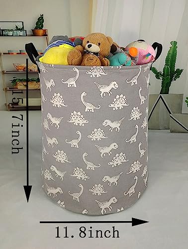 ACMUUNI Durable Canvas Large Clothes Basket Laundry Hamper with Handles,Waterproof Cotton Storage Organizer Perfect for Kids Boys Girls Toys Room, Bedroom, Nursery,Home,Gift Basket(Grey Dinosaur)